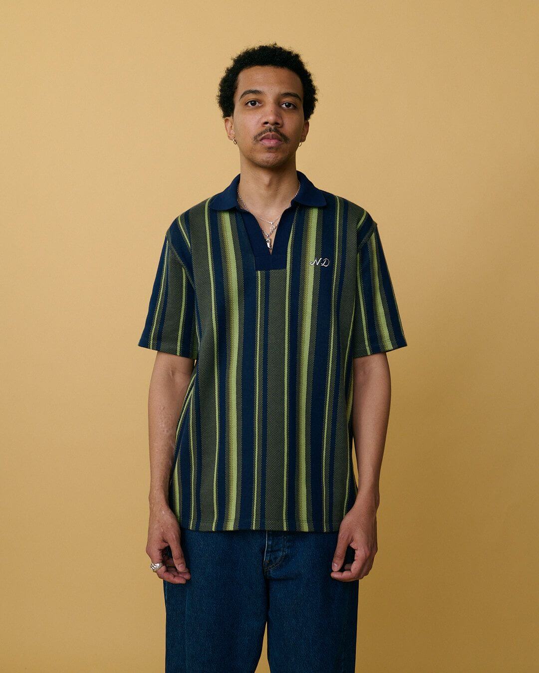 Nicholas Daley Navy/Mint Rugby Striped Polo in Small at Million Goods